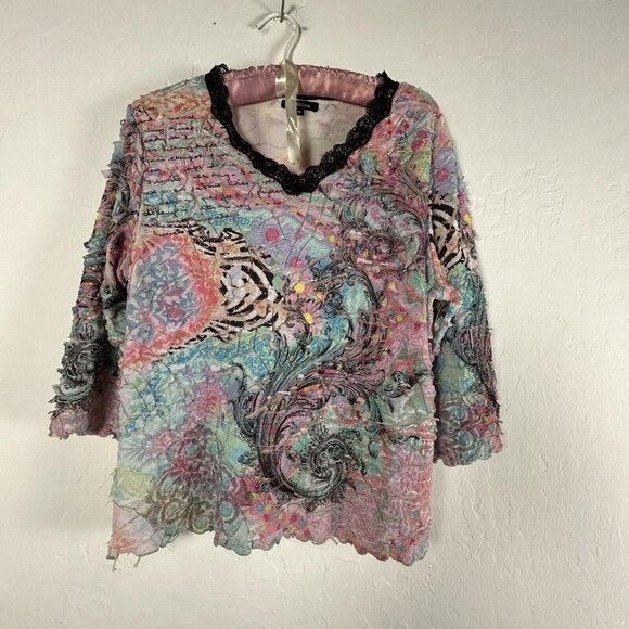 Jess & Jane | Tops | Jess Jane Wonderland Top Womens Medium Lace Neck ...